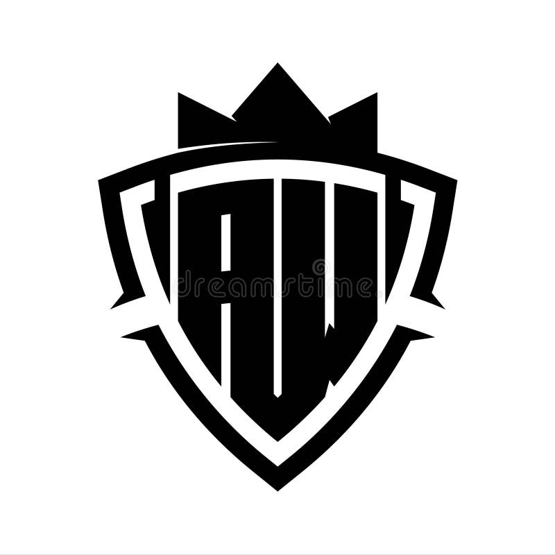 AW Letter Bold Monogram Triangle Curve Shield Shape with Crown Black ...