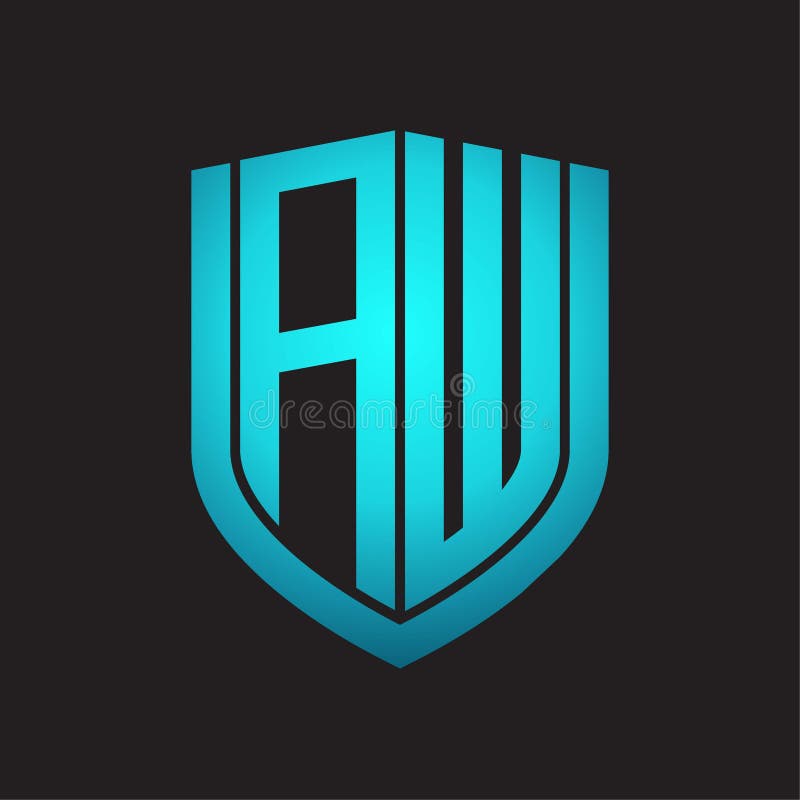 AW Logo Monogram with Emblem Shield Design Isolated with Blue Colors on ...