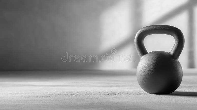 Black Kettlebell Awaits on the Gym Floor, Bathed in Dramatic Light ...