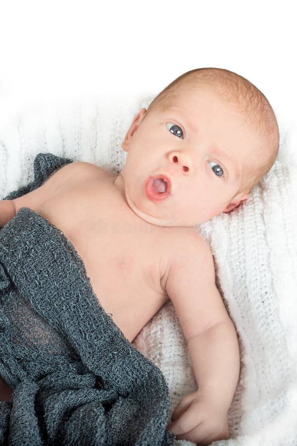 Awake Baby with Surprised Look on His Face Stock Image - Image of ...