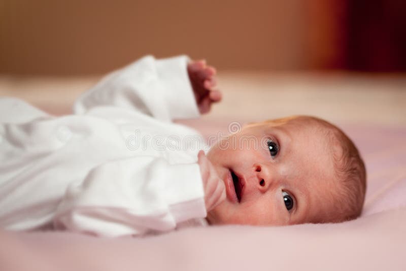 Awake little newborn stock image. Image of girl, love - 13561077