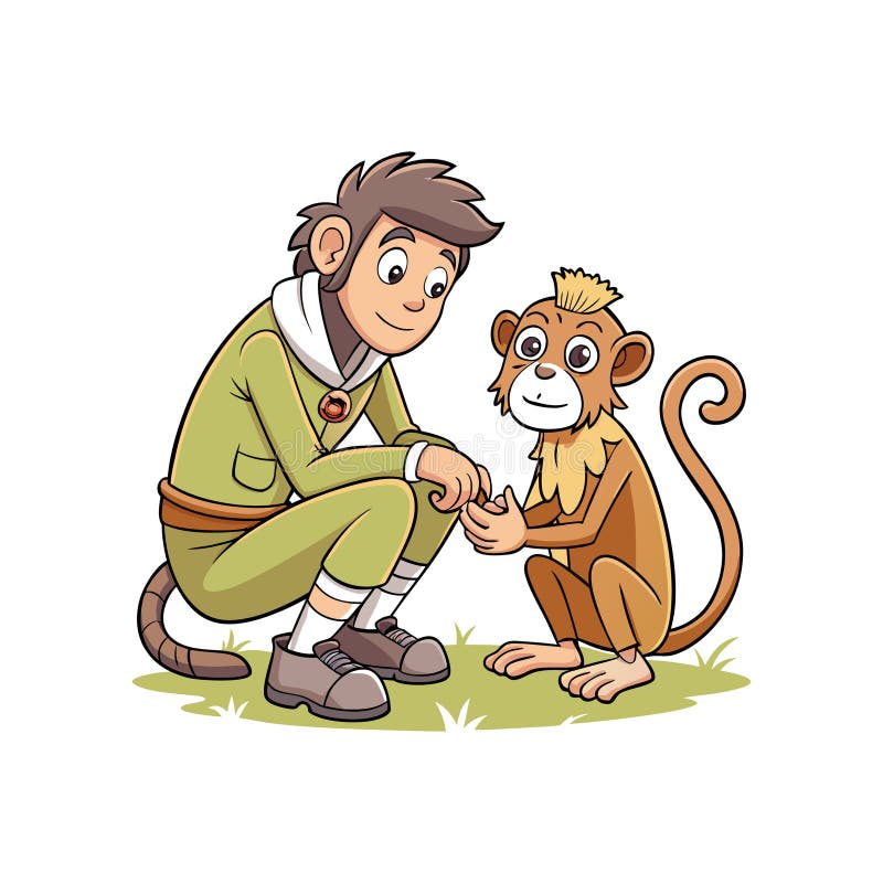 Awake Monkey in the Park Illustration Stock Vector - Illustration of ...