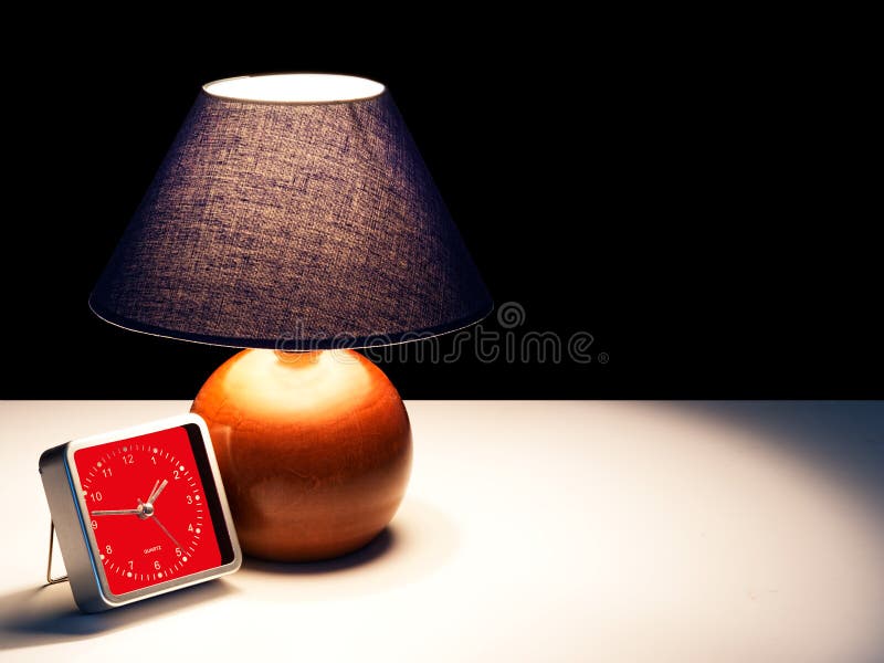 Awake at Night - Lamp,light and Clock in Darkness Stock Image - Image ...