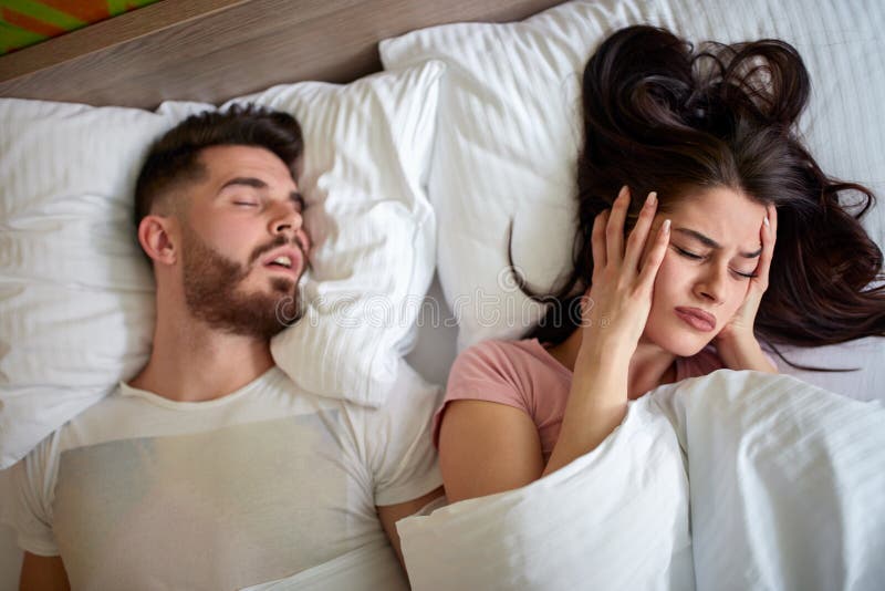 Women in Bed with Snoring Husband Stock Photo - Image of morning ...