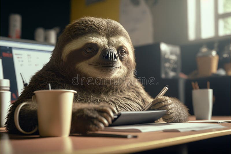 Sloth in an Office with a Coffee Mug Stock Photo - Image of cartoon ...