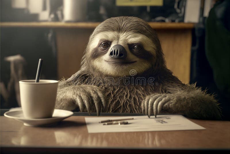 Sloth in an Office with a Coffee Mug Stock Image - Image of cute, lazy ...