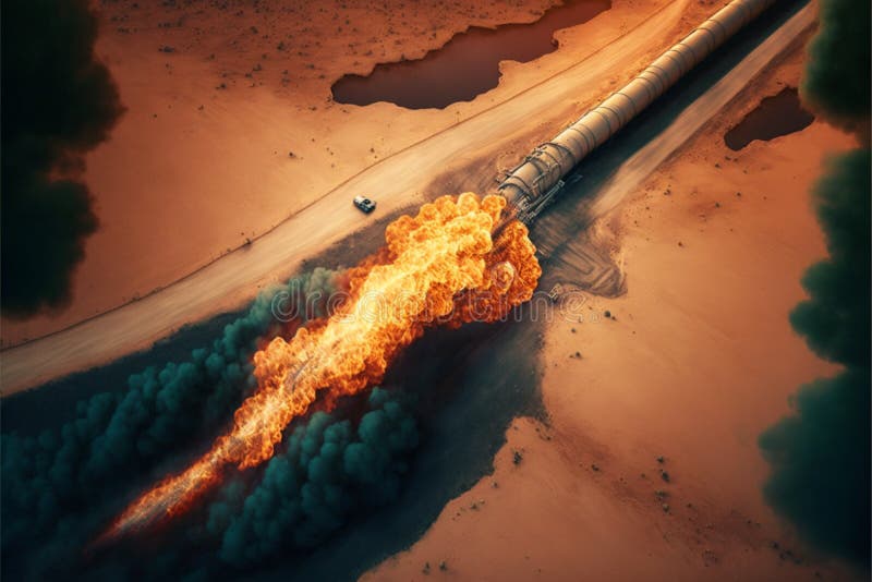 Huge Explosion of a Gas Pipeline Aerial View Stock Illustration ...
