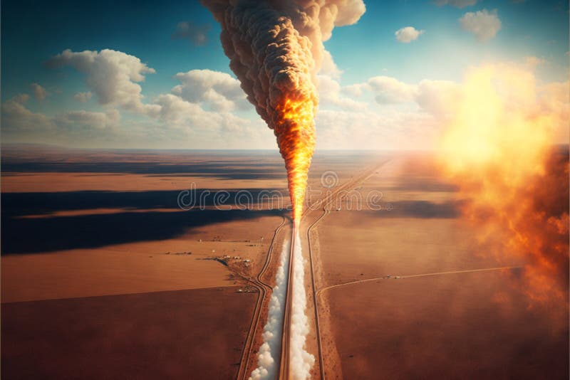 Huge Explosion of a Gas Pipeline Aerial View Stock Illustration ...