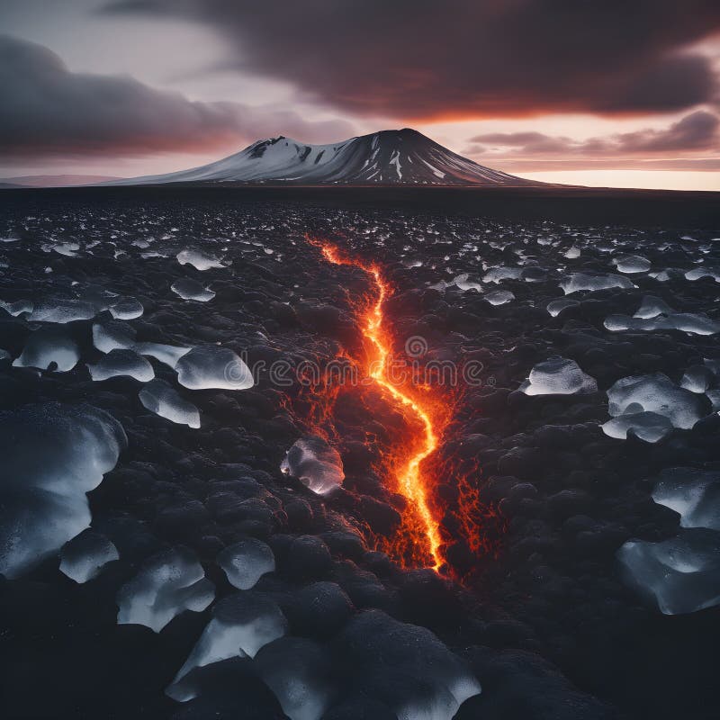 Awakening the Land of Fire and Ice Stock Illustration - Illustration of ...