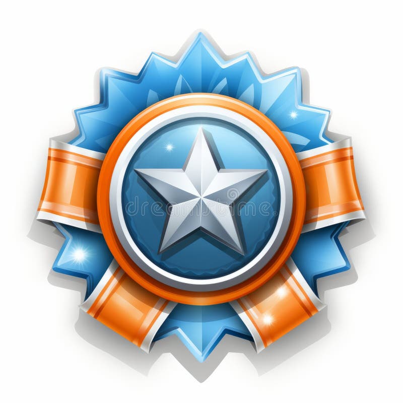 An Award Badge with an Orange Star and Blue Ribbon Stock Illustration ...