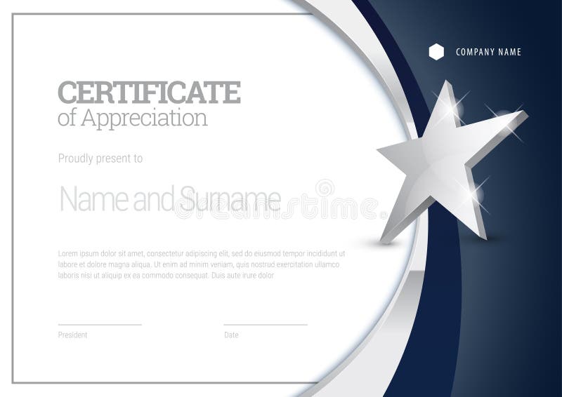 Award Certificate with a Star Design in Blue and Silver Colors Stock ...