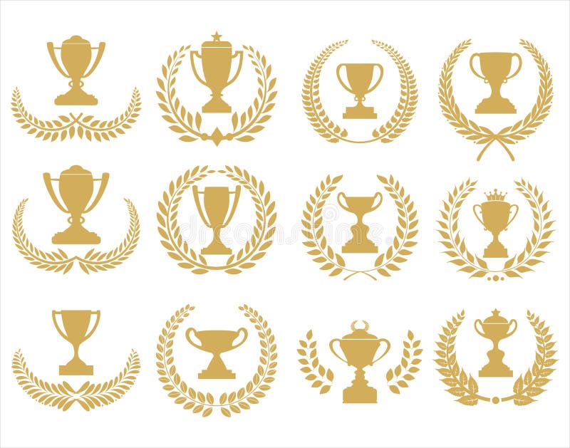 Award Cups Vector Set, Trophy Black Icons, Sport Champion Prize. Winner ...