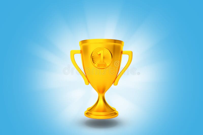 Award Gold Cup Winner on Blue with Shining Rays. 3d Render Stock ...