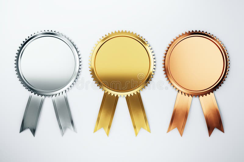 Award Ribbons in Silver, Gold, and Bronze Mockups on a Clean Background ...