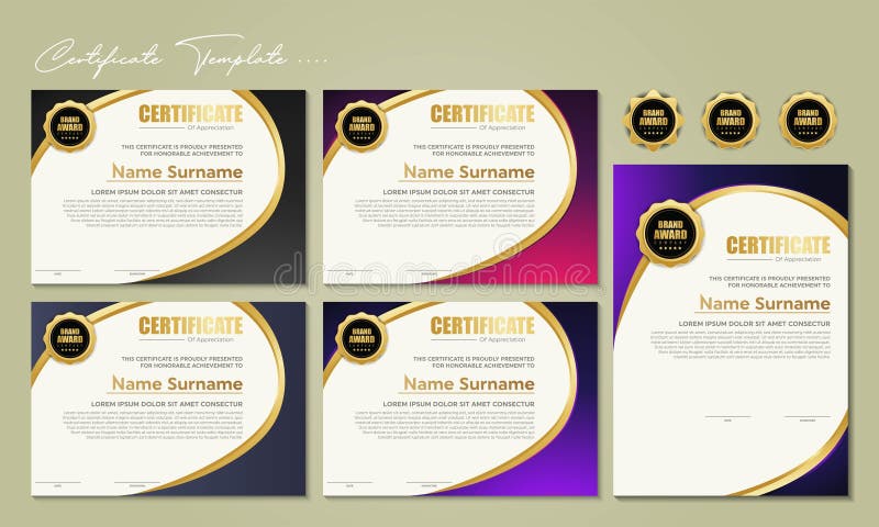 Award Template Certificate, Gold Color and Blue Gradient. Contains a ...
