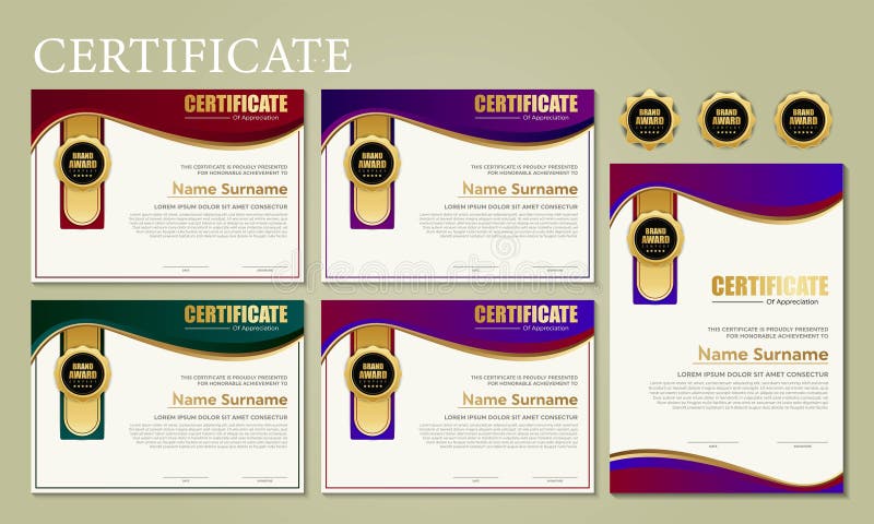 Award Template Certificate, Gold Color and Blue Gradient. Contains a ...