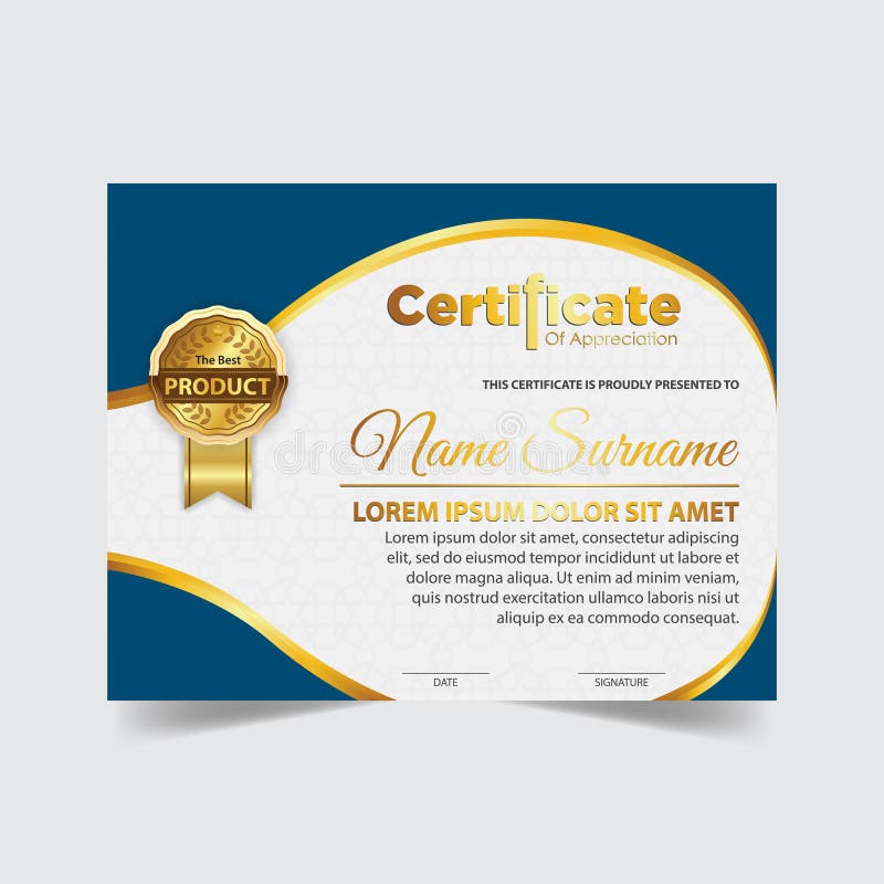 Award Template Certificate, Gold Color and Gradient. Contains a Modern ...