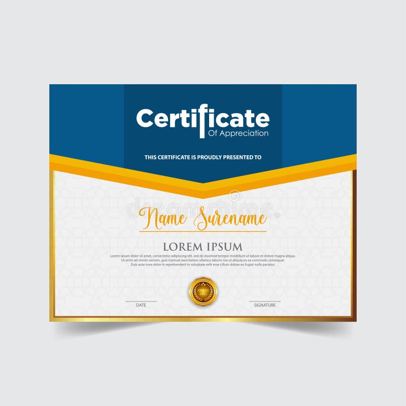 Award Template Certificate, Gold Color and Gradient. Contains a Modern ...
