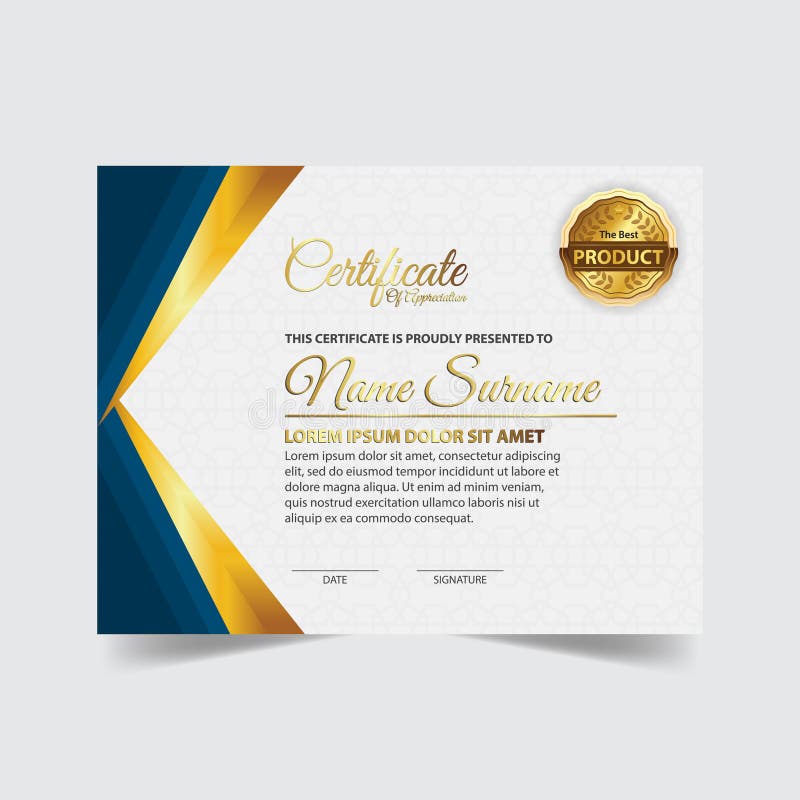 Award Template Certificate, Gold Color and Gradient. Contains a Modern ...