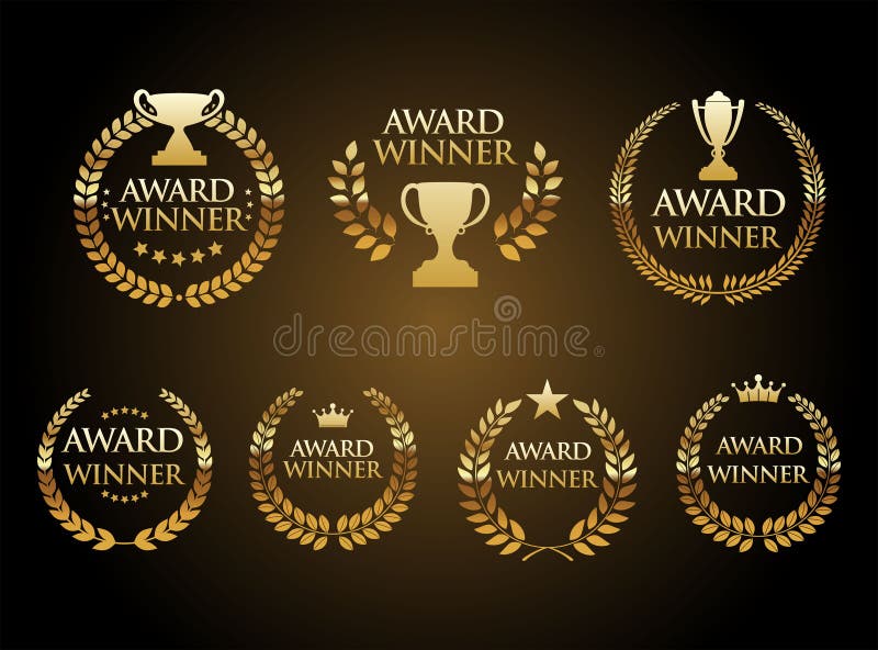 Award Winner Emblem Collection of Gold Laurel Wreath Black Text Stock ...