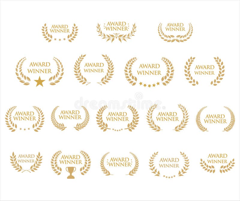 Award Winner Emblem Collection of Gold Laurel Wreath Black Text Stock ...