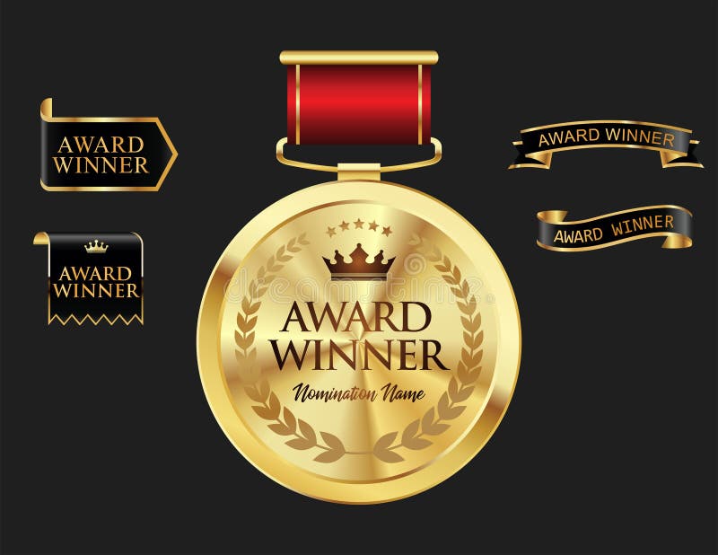 Award Winner Emblem Collection of Gold Laurel Wreath Stock Vector ...