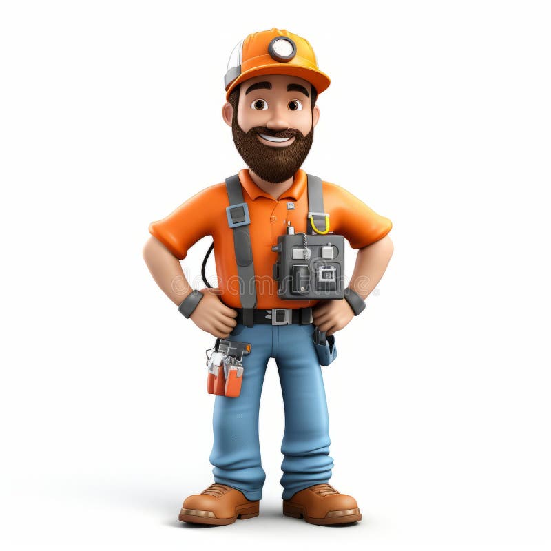 Award-winning 3d Cartoon Builder Man in Orange Outfit Stock ...