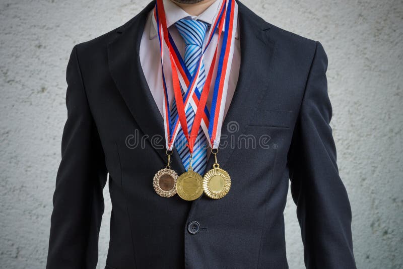 Businessman Wearing Gold Medal Stock Photo - Image of pride, classy ...