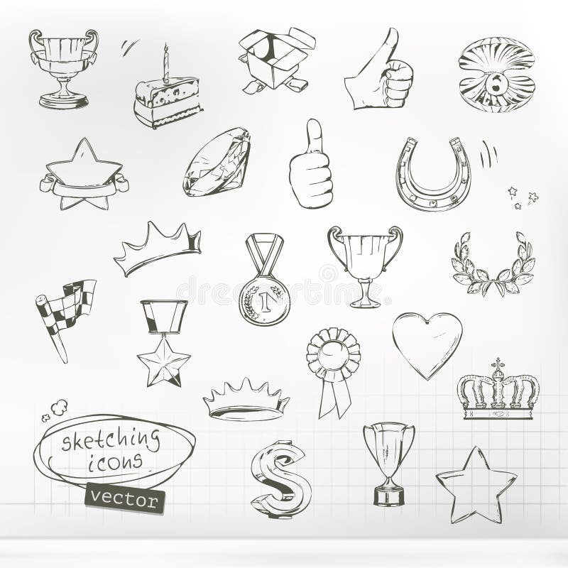 Drawing of Awards and Achievement Icons Stock Vector - Illustration of ...