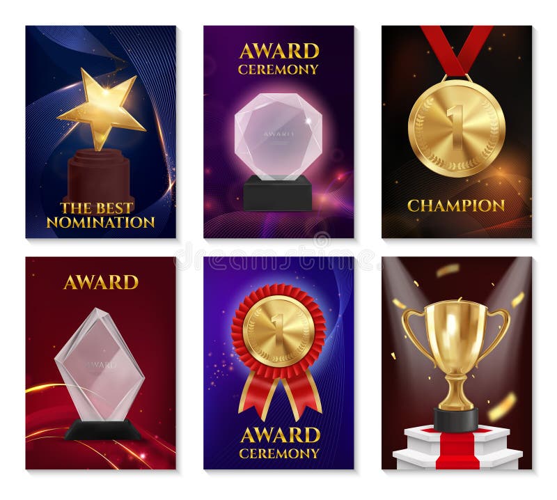 Awards Card Set in Realistic Style Stock Illustration - Illustration of ...