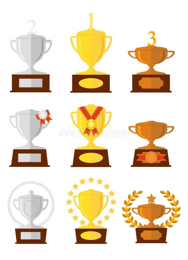 Awards Cups Icons Set. Gold, Silver, Bronze. Stock Illustration ...