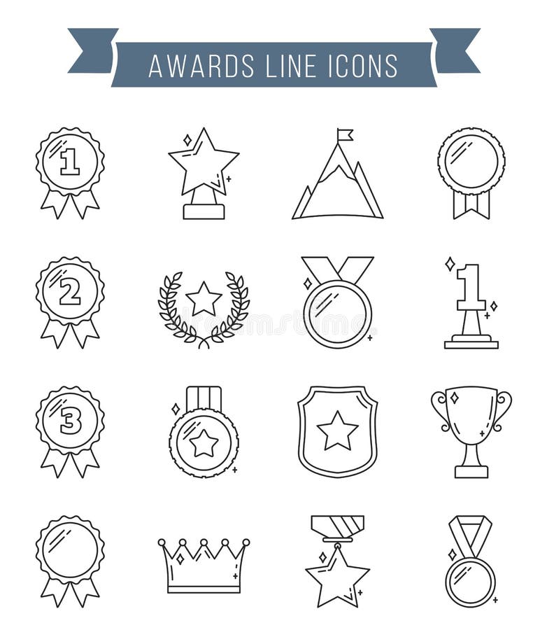Awards Line Icons. Vector Success and Winning Signs, Victory and ...