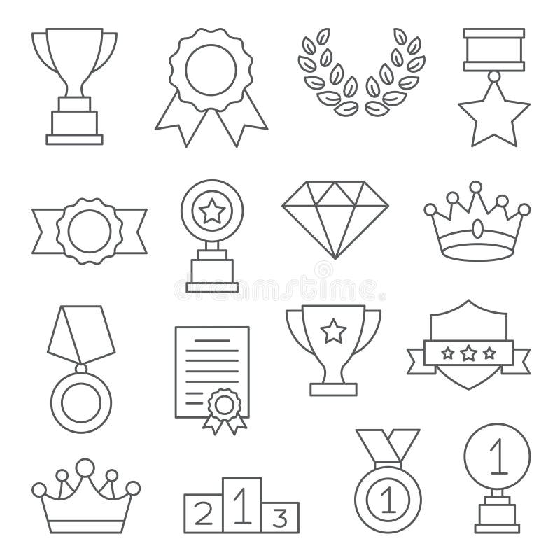 Awards Line Icons Set on White Stock Vector - Illustration of respect ...