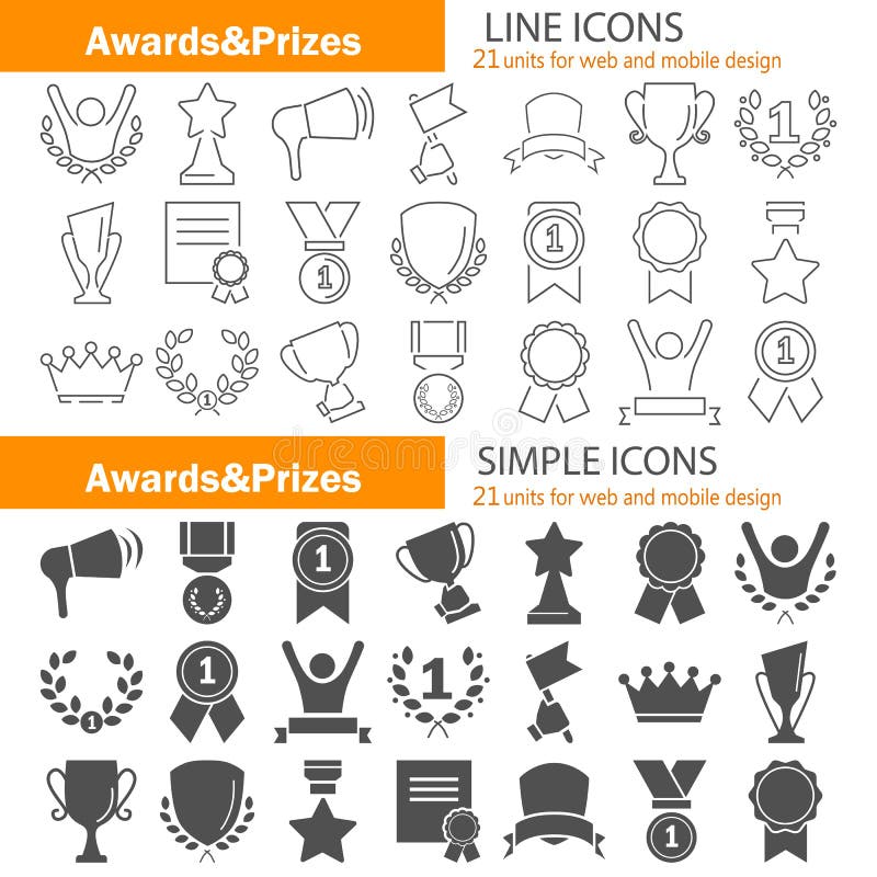 Awards and Prizes Simple and Line Icons Set for Web and Mobile Design ...