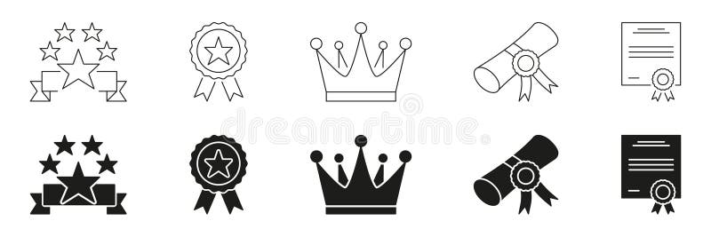 Awards and Recognition Line and Solid Icon Set. Achievement, Excellence ...