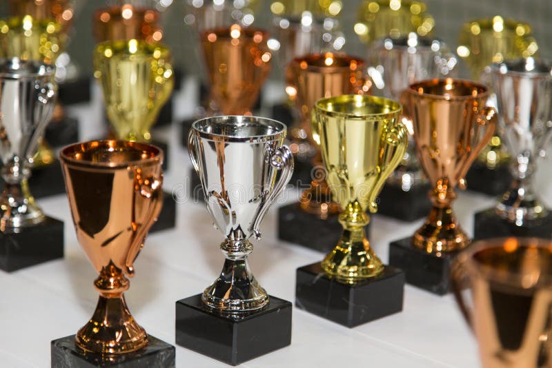 Bronze, Silver and Gold Mini Cup Awards Stock Image - Image of disputes ...