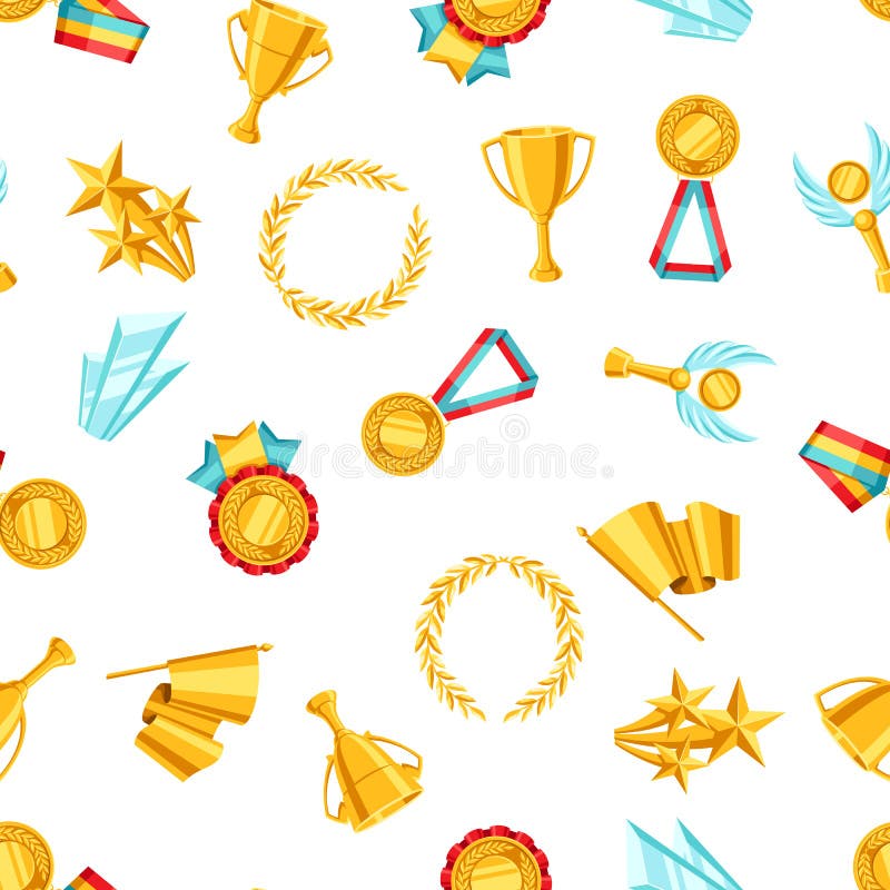 Awards and Trophy Seamless Pattern. Stock Vector - Illustration of ...