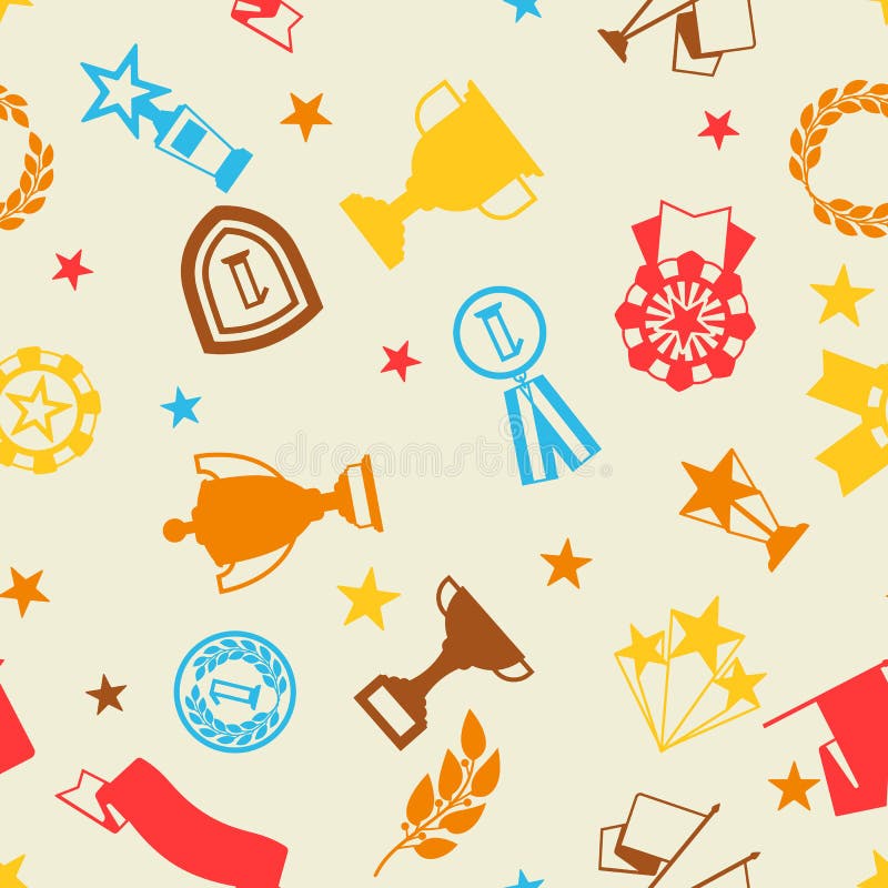 Awards and Trophy Seamless Pattern. Stock Vector - Illustration of ...