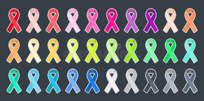 Awareness Ribbon Stickers Colorful Set Stock Vector - Illustration of ...