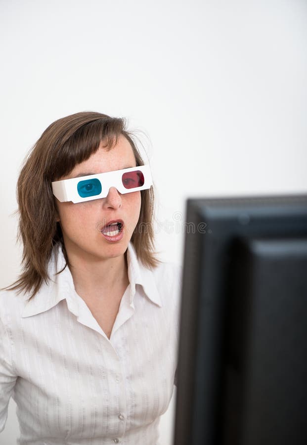 Awe - Business Person with 3d Glasses Stock Photo - Image of female ...