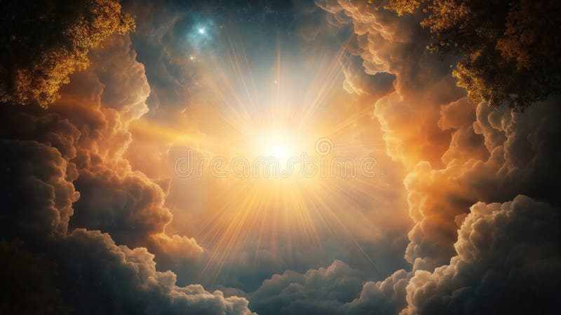 Awe-inspiring Explosion of Light Pierces through Clouds. Bright Rays ...