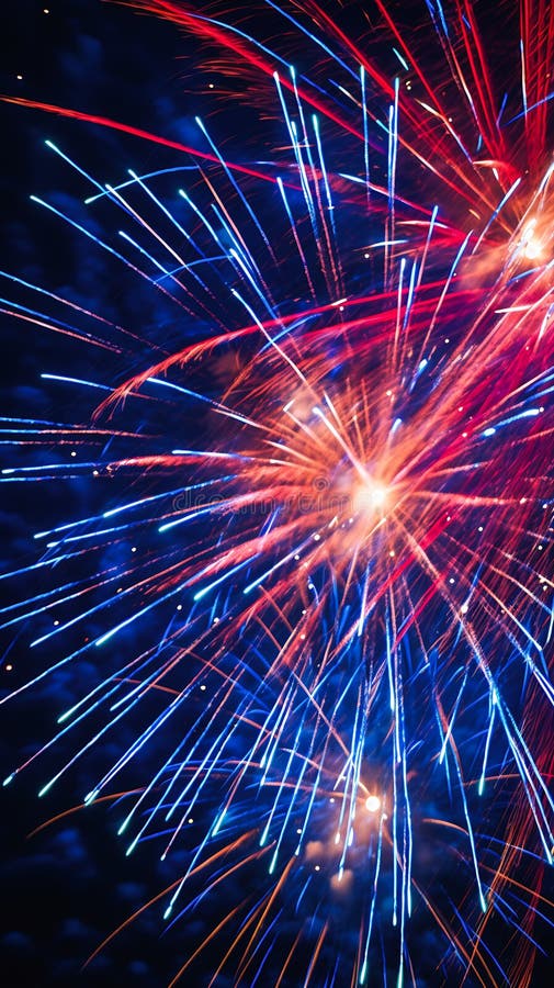 Awe-inspiring Fireworks Explode in the Cheerful, Blue Night Sky Stock ...