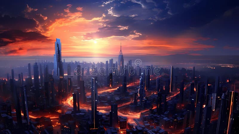 Awe-Inspiring Futuristic City at Dusk: Showcasing Advanced Technology ...