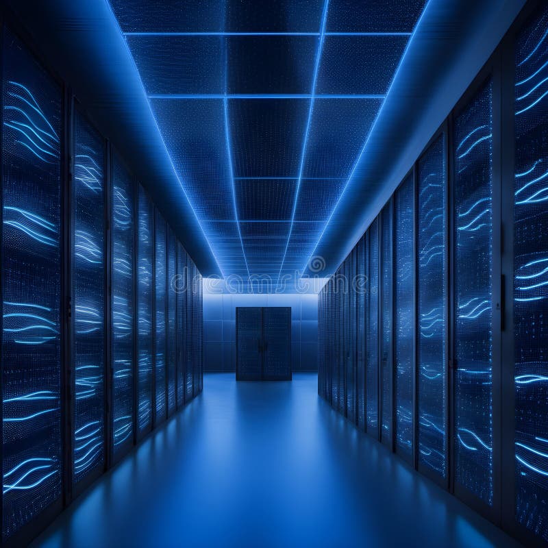 An Awe-inspiring, High-tech Server Room Bathed in Cool Blue Ambient ...