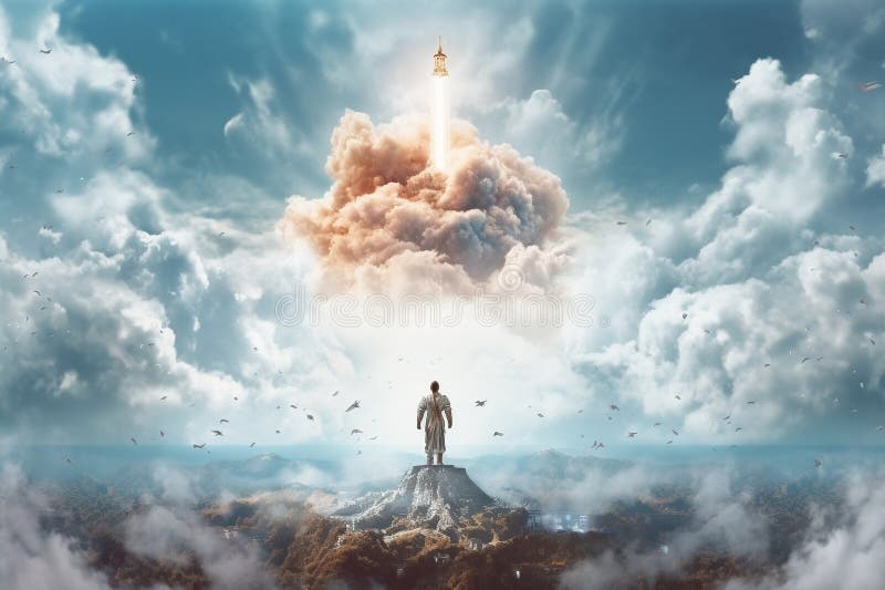 God in Heaven, Surrounded by Clouds and Rays of Light. the Artwork ...