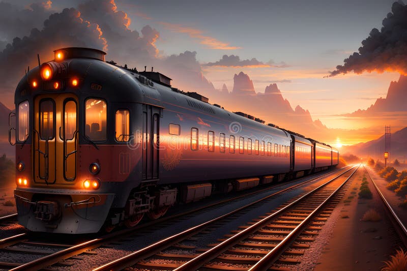Panoramic View of a Majestic Motorized Train Gliding Along the Rails ...