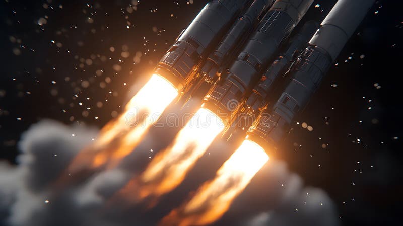 Captivating View of Rocket Launch Sequence with Fiery Thrusters ...