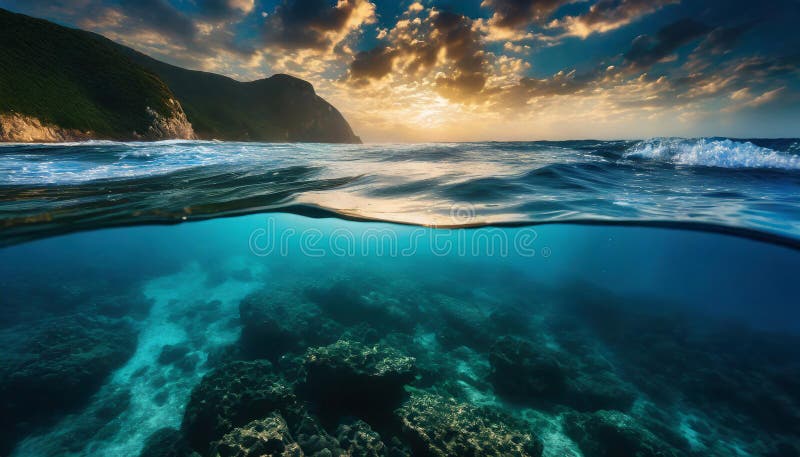 An Awe-inspiring Image Capturing a Mesmerizing Ocean Surface Split View ...