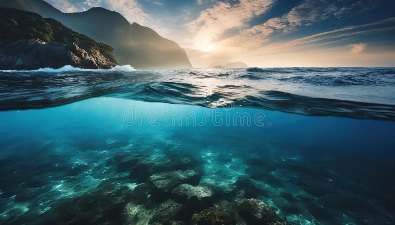 An Awe-inspiring Image Capturing a Mesmerizing Ocean Surface Split View ...
