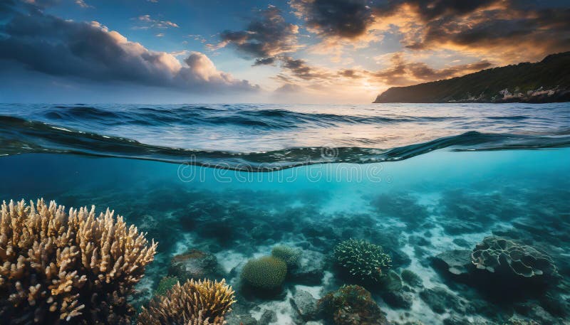 An Awe-inspiring Image Capturing a Mesmerizing Ocean Surface Split View ...